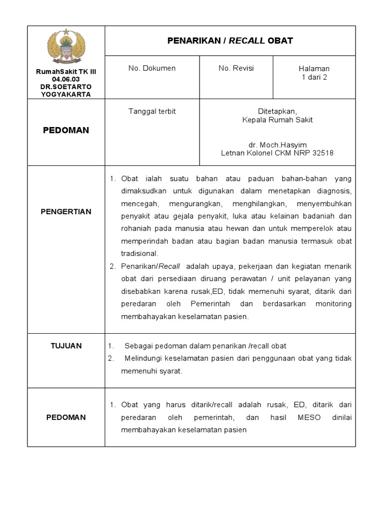 Pedoman PENARIKAN OBAT Revisi | PDF