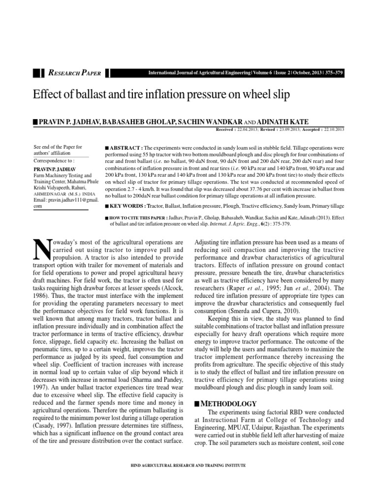 Effect of Ballast and Tire Inflation Pressure On Wheel Slip | PDF ...
