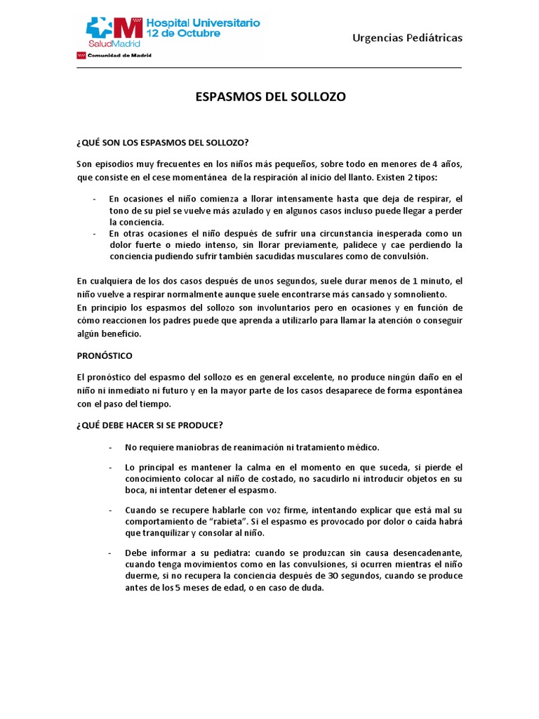 Espasmos del Sollozo en Niños | PDF
