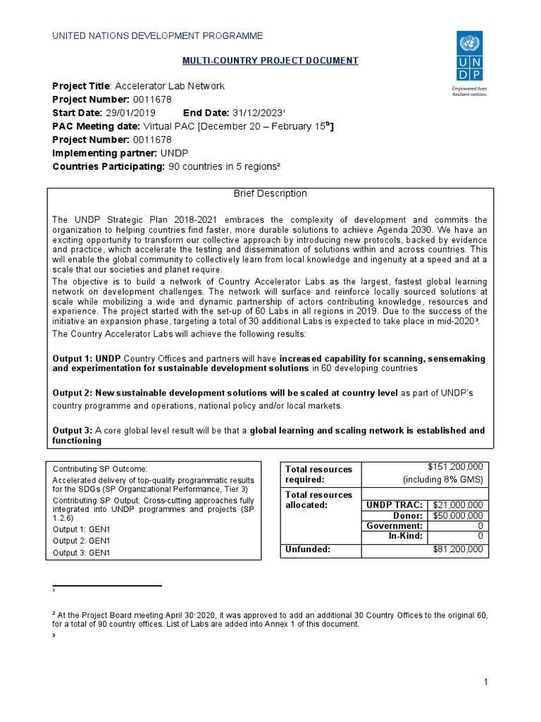 Revised - Accelerator Labs Network Prodoc | PDF | United Nations Development Programme | Innovation