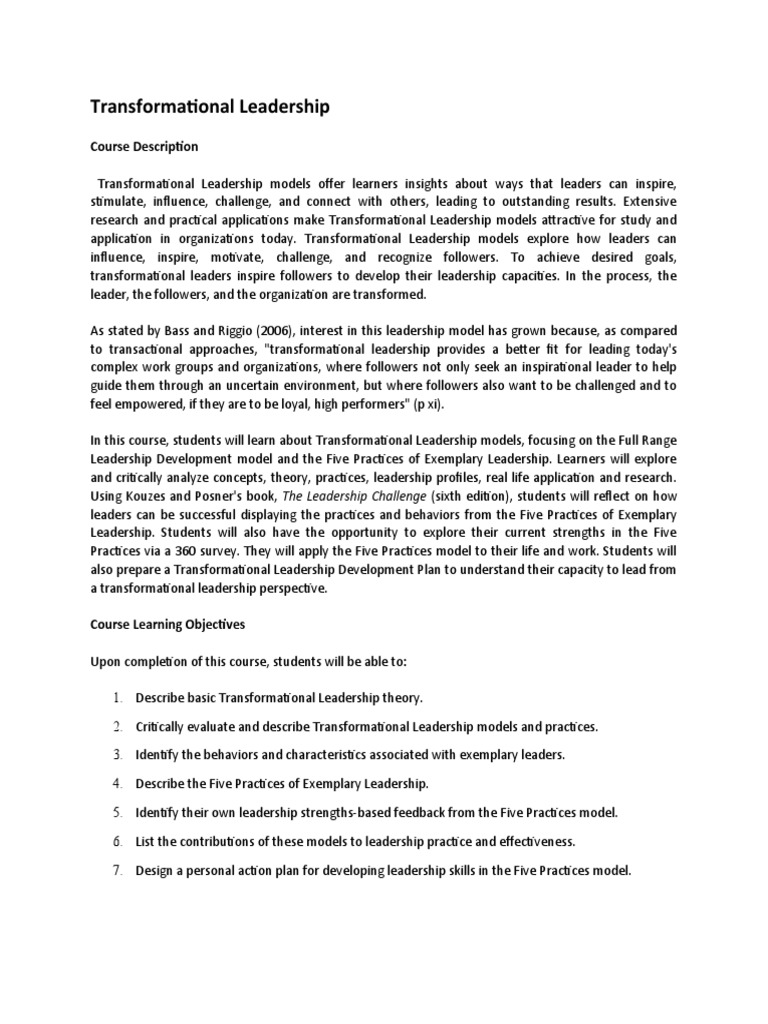 Course-Outline-in-Transformational-Leadership | PDF | Leadership ...
