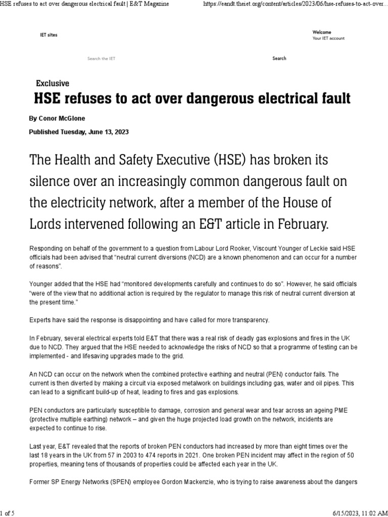 HSE's Inaction on Electrical Fault Risks | PDF | Science & Mathematics ...