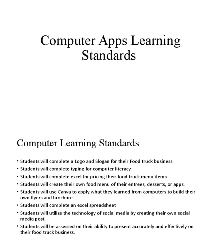 Computer App Learning Standards | PDF