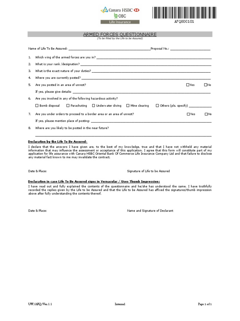 Armed Forces Questionnaire.ver. 1.1 | PDF
