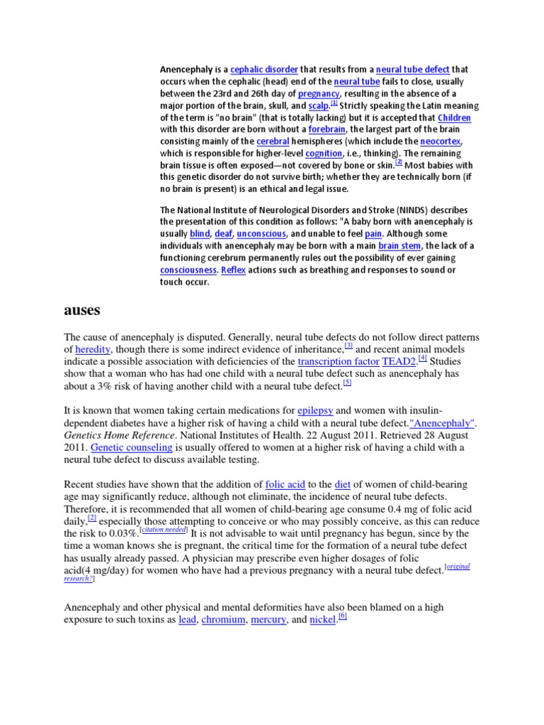 Anencephaly Is A Cephalic Disorder That Results From A Neural Tube ...