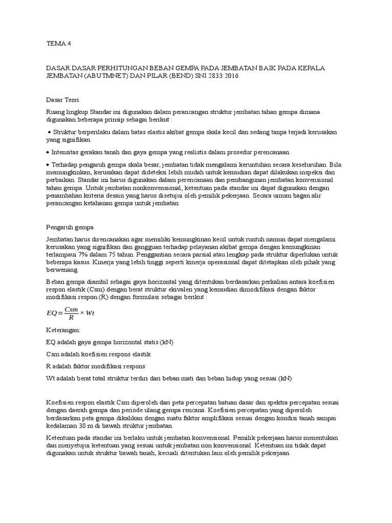 Dasar Dasar Perhitungan Beban Gempa Pada Jembatan | PDF