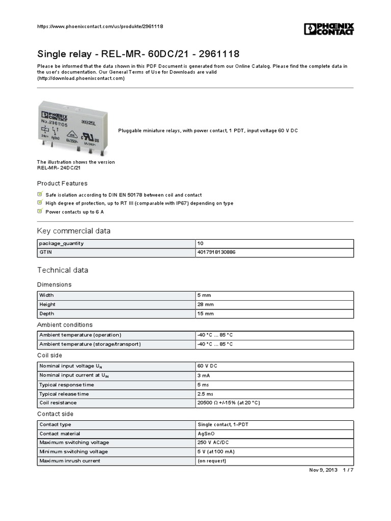 Karta Katalogowa 658727 Przekaznik Osobny Phoenix Contact 2961118 Rel ...