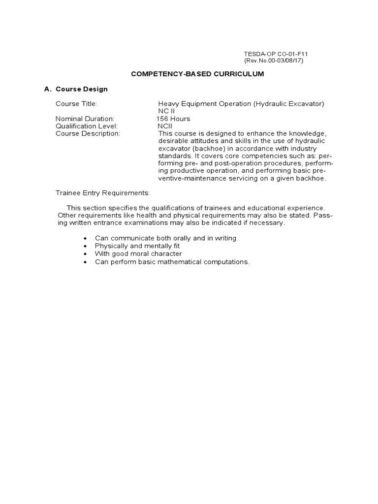 Hydraulic Excavator Operation NC II Guide | PDF | Occupational Safety ...
