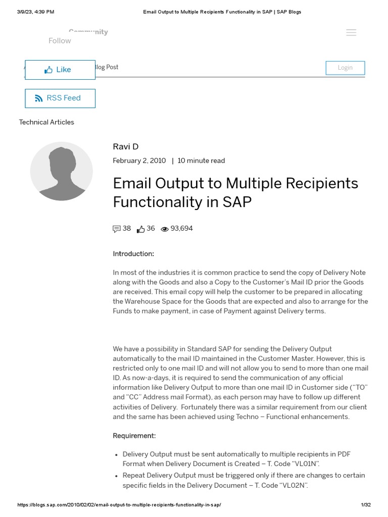 Email Output To Multiple Recipients Functionality in SAP - SAP Blogs | PDF | Mail | Communication