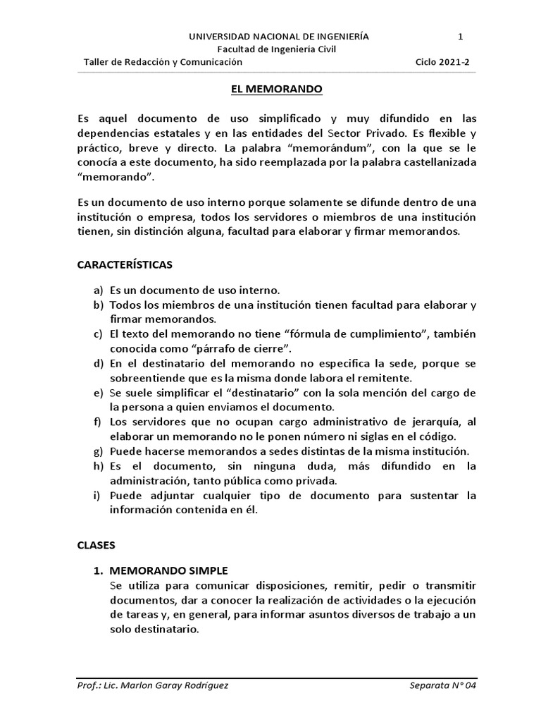 Separata #04 El Memorando | PDF