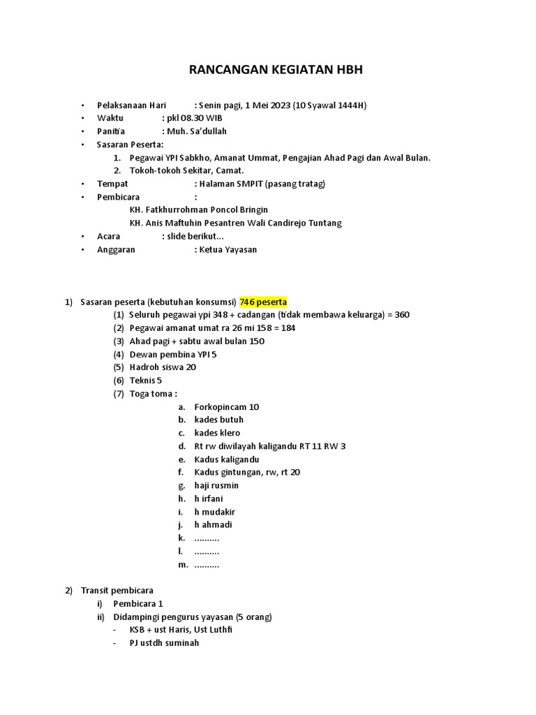 Susunan Acara HBH | PDF