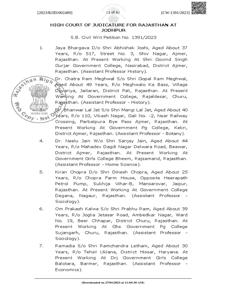 High Court of Judicature For Rajasthan at Jodhpur: (2023/RJJD/002489 ...