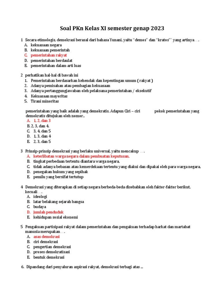 Soal PKN Kelas XI Semester Genap 2023 | PDF
