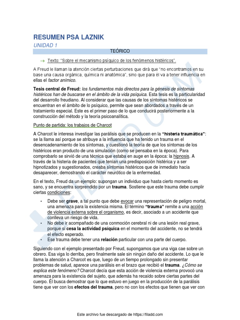 Resumen Psa Laznik 1P | PDF | Trauma psicólogico | Hipnosis