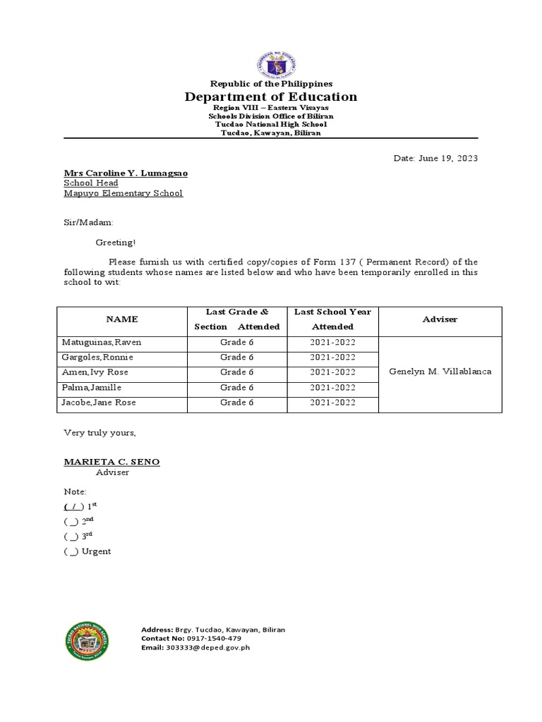 FORM 137 Request | PDF | Governance | Government Related Organizations