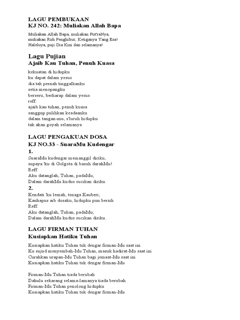 Lagu Pujian: Lagu Pembukaan KJ NO. 242: Muliakan Allah Bapa | PDF