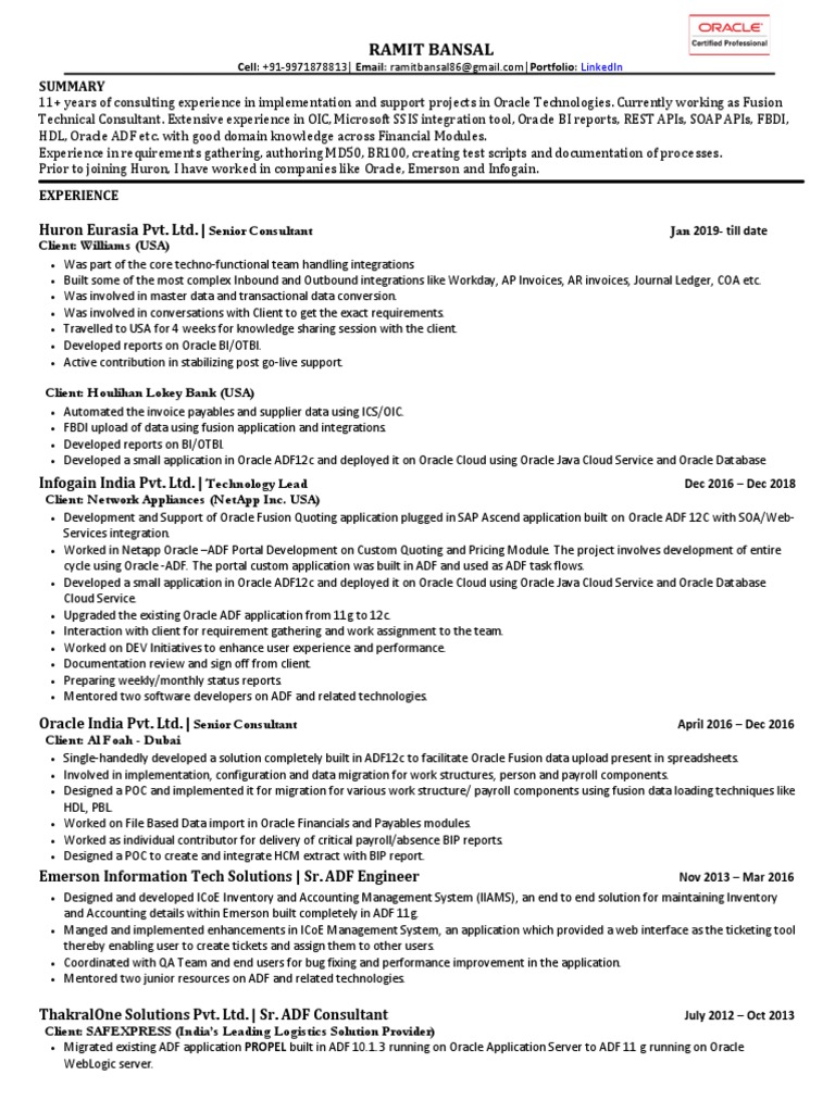 Oracle Fusion & ADF Expert Resume | PDF | Oracle Corporation | Cloud Computing