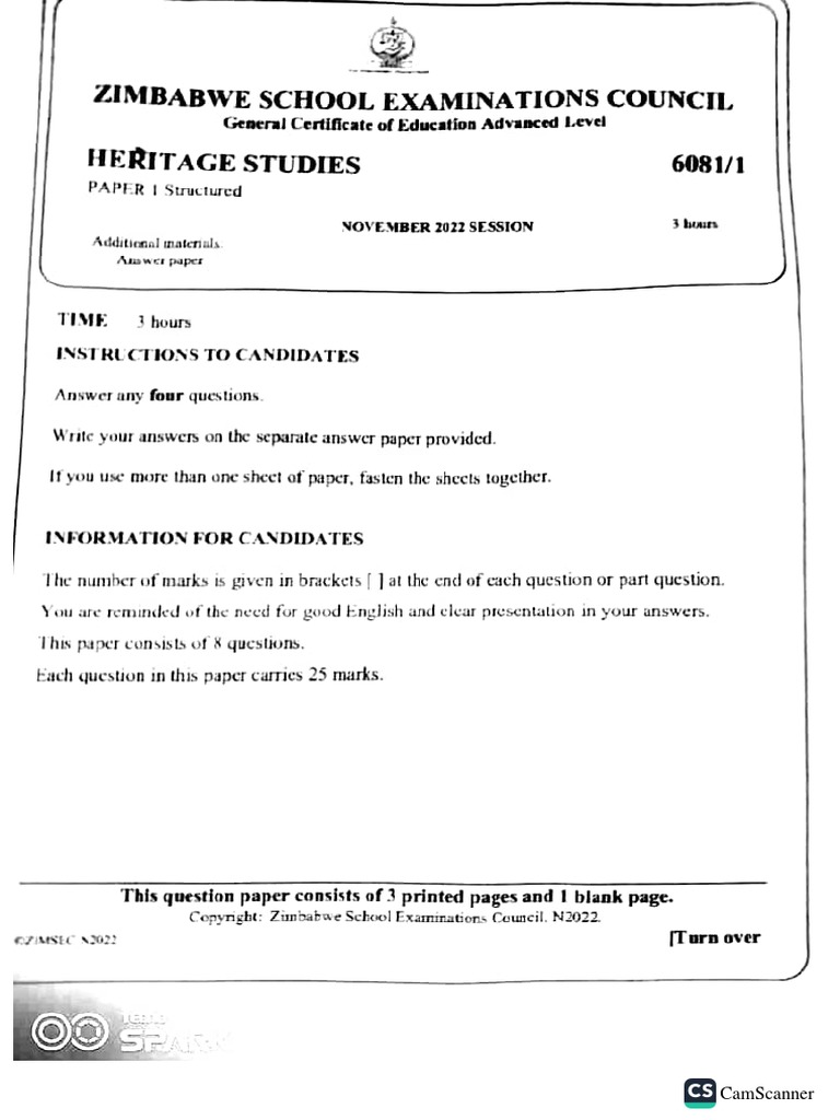 A Level Heritage Studies Paper 1. Nov 2022 Session | PDF