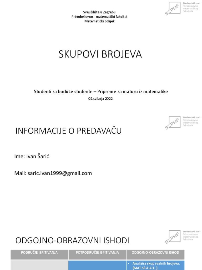 Predavanje - Skupovi Brojeva-1 | PDF