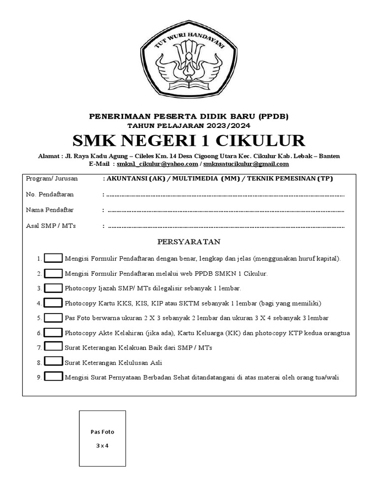 Cover Formulir Pendaftaran PPDB SMK | PDF