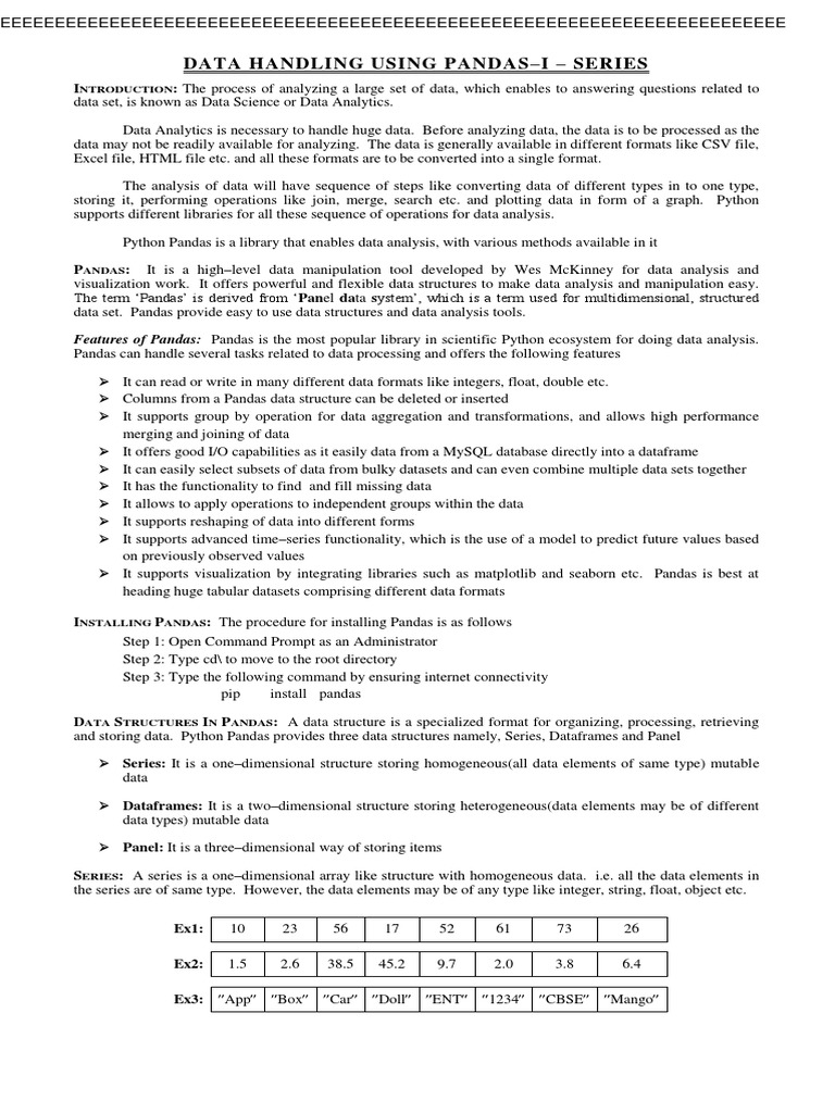 Data Handling Using Pandas I Series Pdf Data Analysis Data