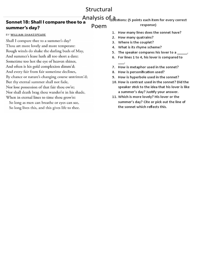 Sonnet Structural Analysis Questions | PDF
