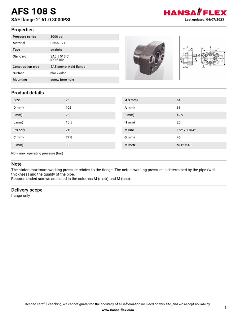 2" SAE Flange 3000 PSI Specifications | PDF