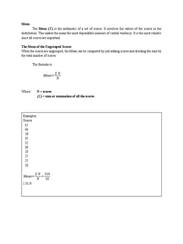 Mean, Median & Mode | Download Free PDF | Mean | Median