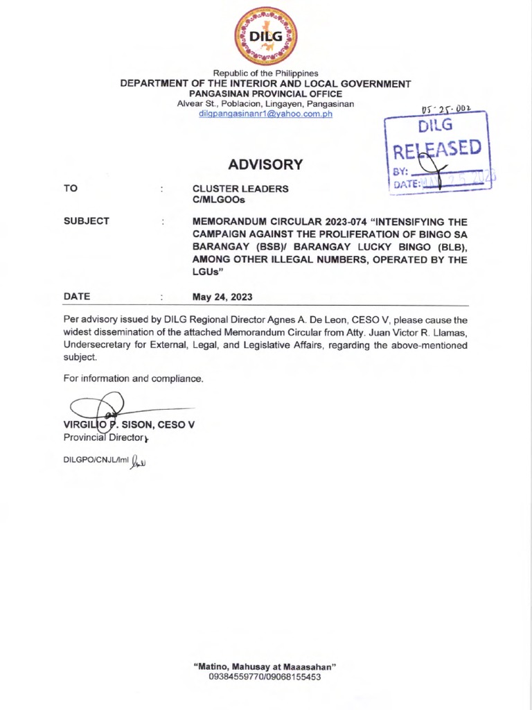 Memorandum Circular 2023-074 'Intensifying The Campaign Against The ...