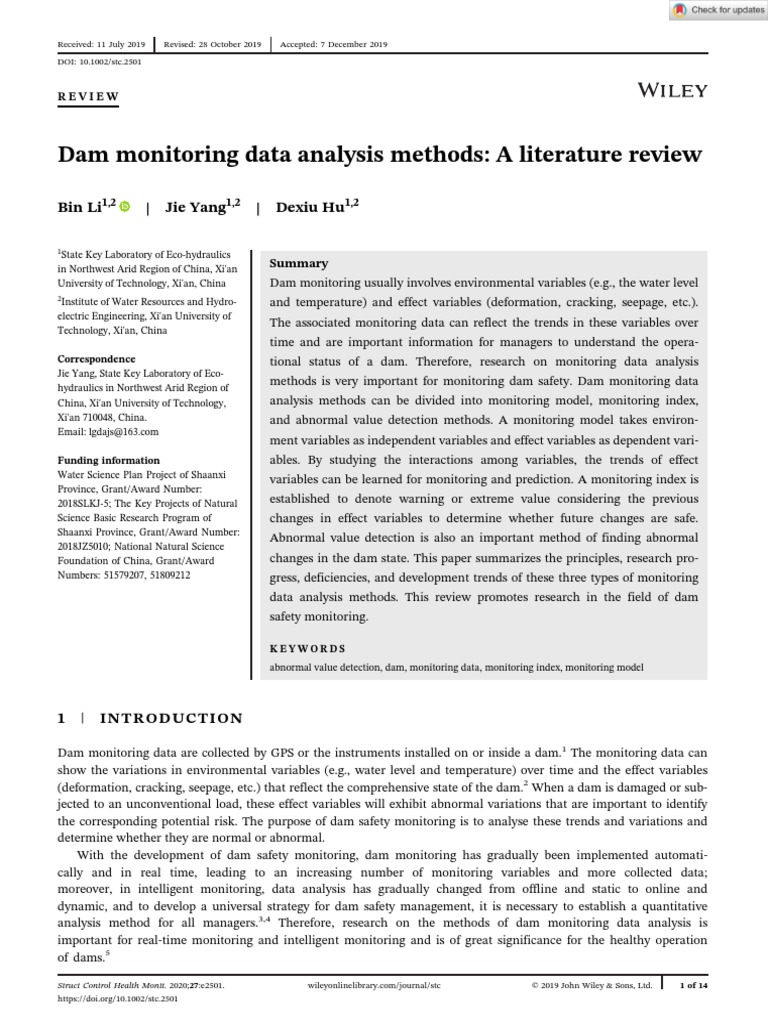 Structural Contr HLTH - 2019 - Li - Dam Monitoring Data Analysis ... Structural Contr HLTH - 2019 - Li - Dam Monitoring Data Analysis ...