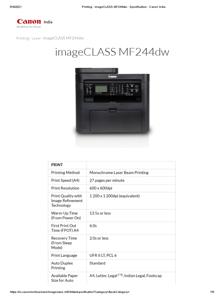 Canon mf244dw Digital Multifunction Laser Printer | PDF | Printer ...