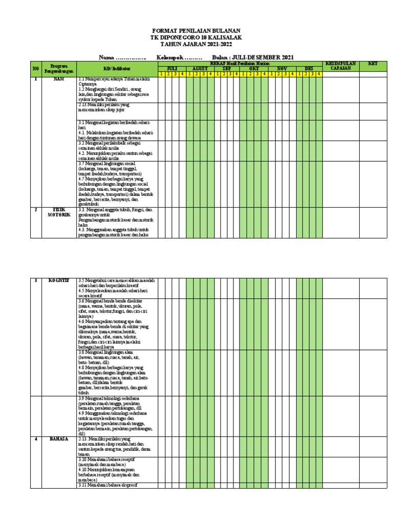 FORMAT PENILAIAN BULANAN | PDF