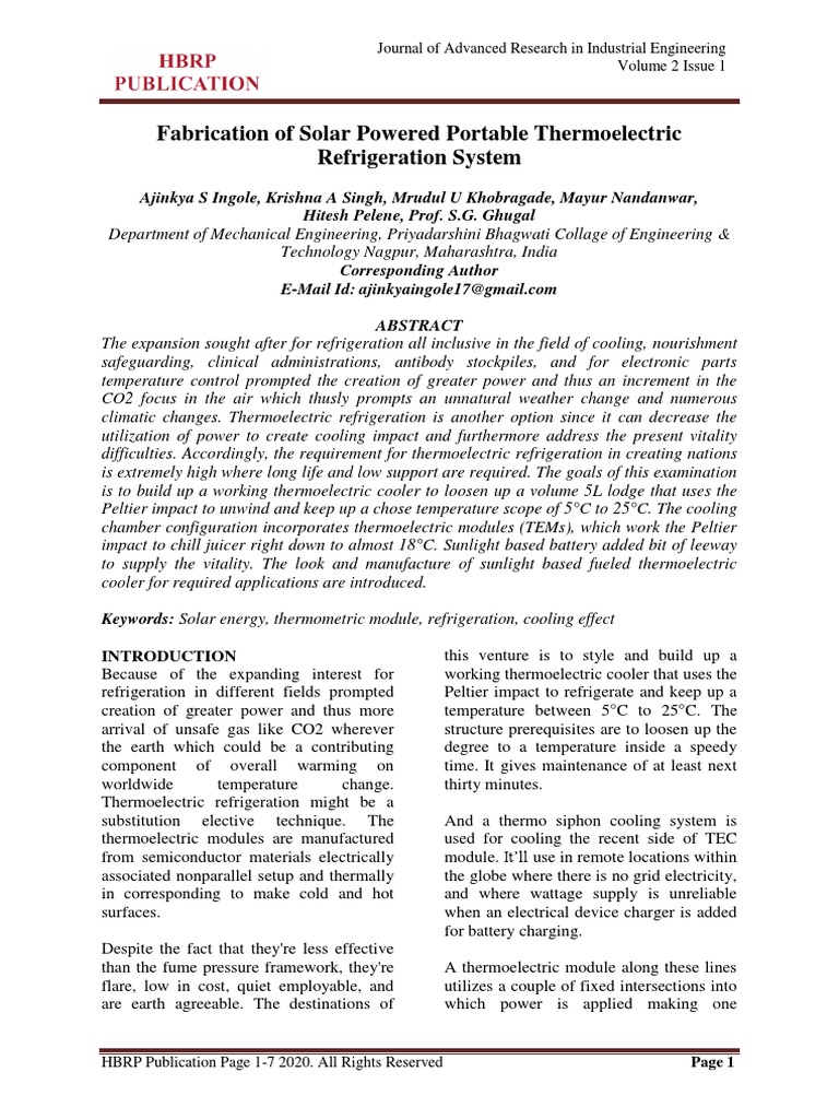 Fabrication of Solar Powered Portable - HBRP Publication | PDF ...