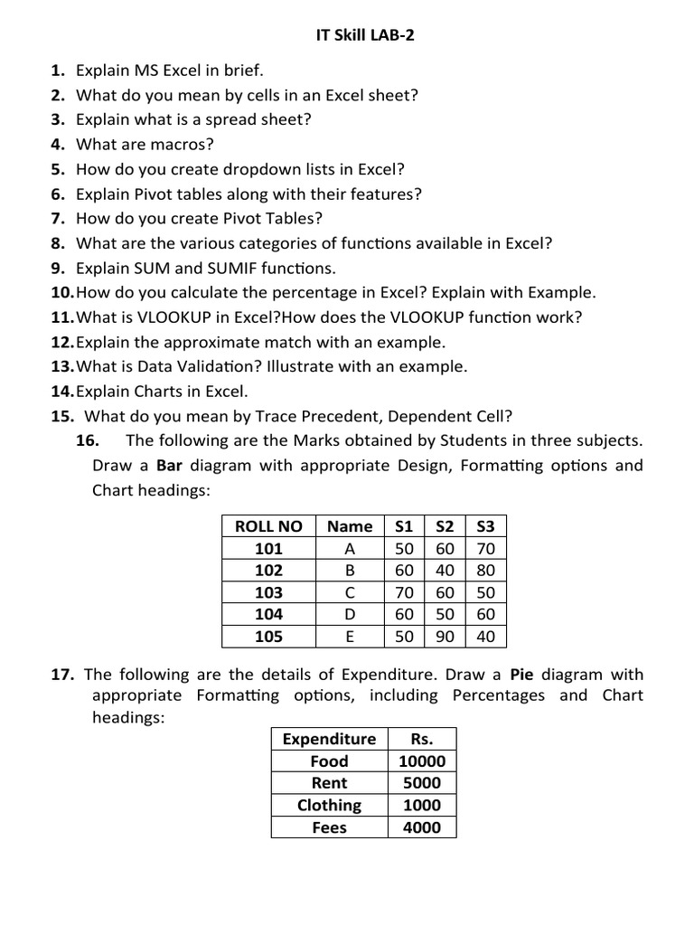 IT Skill LAB-2 Practical Question | PDF | Microsoft Excel | Computing