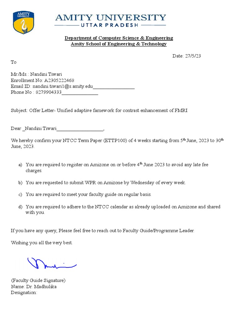 Offer Letter For Term Paper-1 | PDF