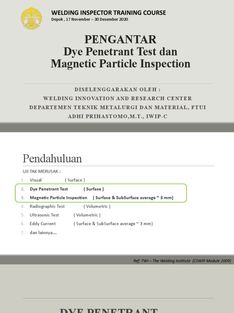 NDT - Pengantar Penetrant - Magnetic Particle Testing | PDF
