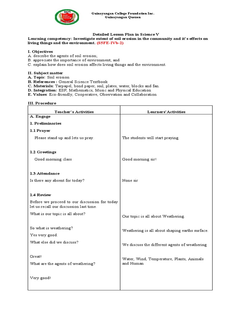 LP IN SCIENCE V Soil Erosionnn | PDF | Erosion | Soil