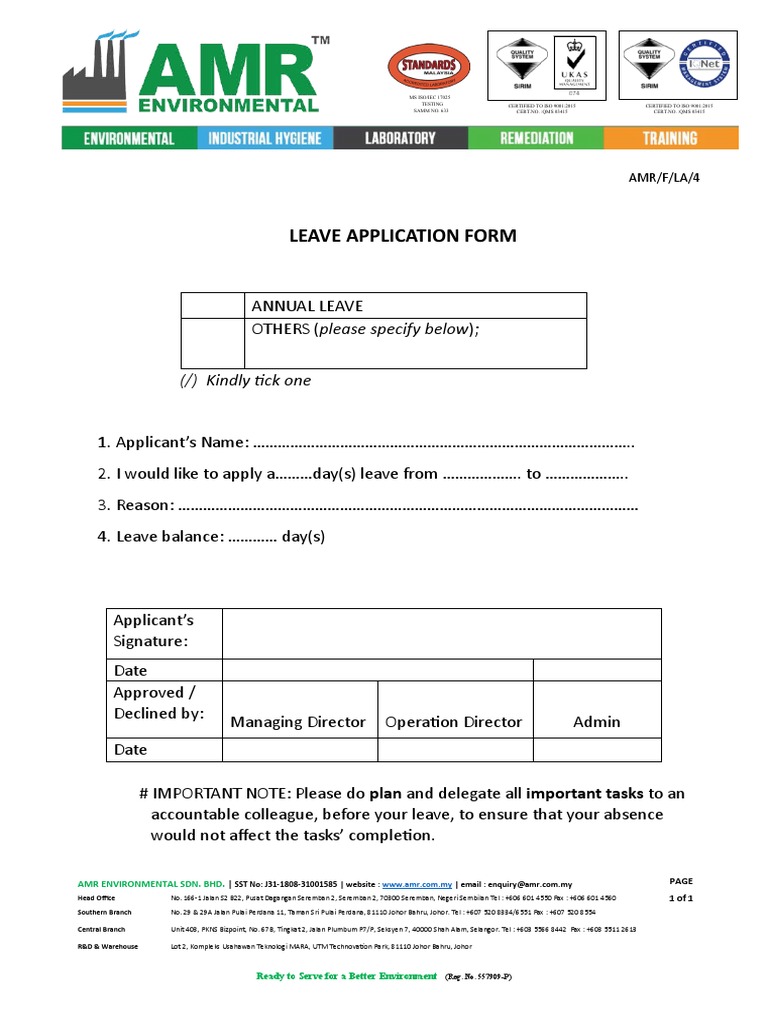 Leave Application Form Template | PDF | Business | Finance & Money ...