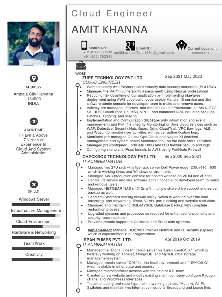 Singh CV | PDF | Computer Network | Cloud Computing