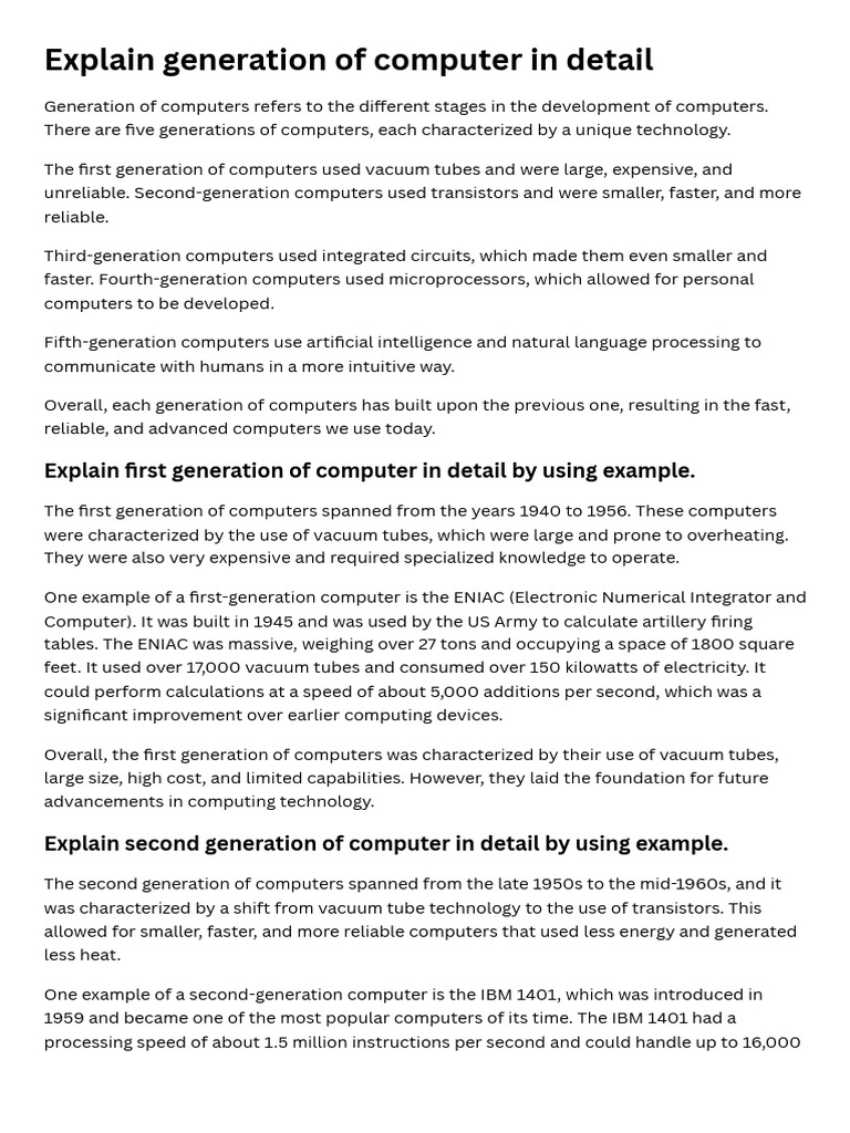 Explain Generation of Computer in Detail | PDF | Personal Computers ... Explain Generation of Computer in Detail | PDF | Personal Computers ...