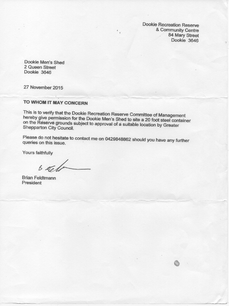 Dookie Rec letter of approval | PDF