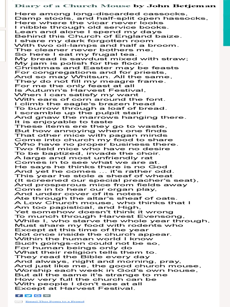Diary of A Church Mouse - Poem by John Betjeman | PDF | Poetry