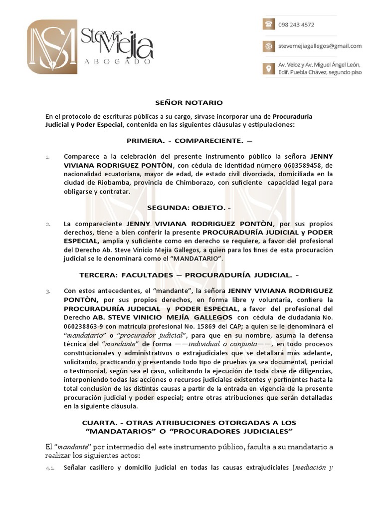 Hoja Membretada Abogado Steve Mejia Proc | PDF | Ley procesal | Judicaturas