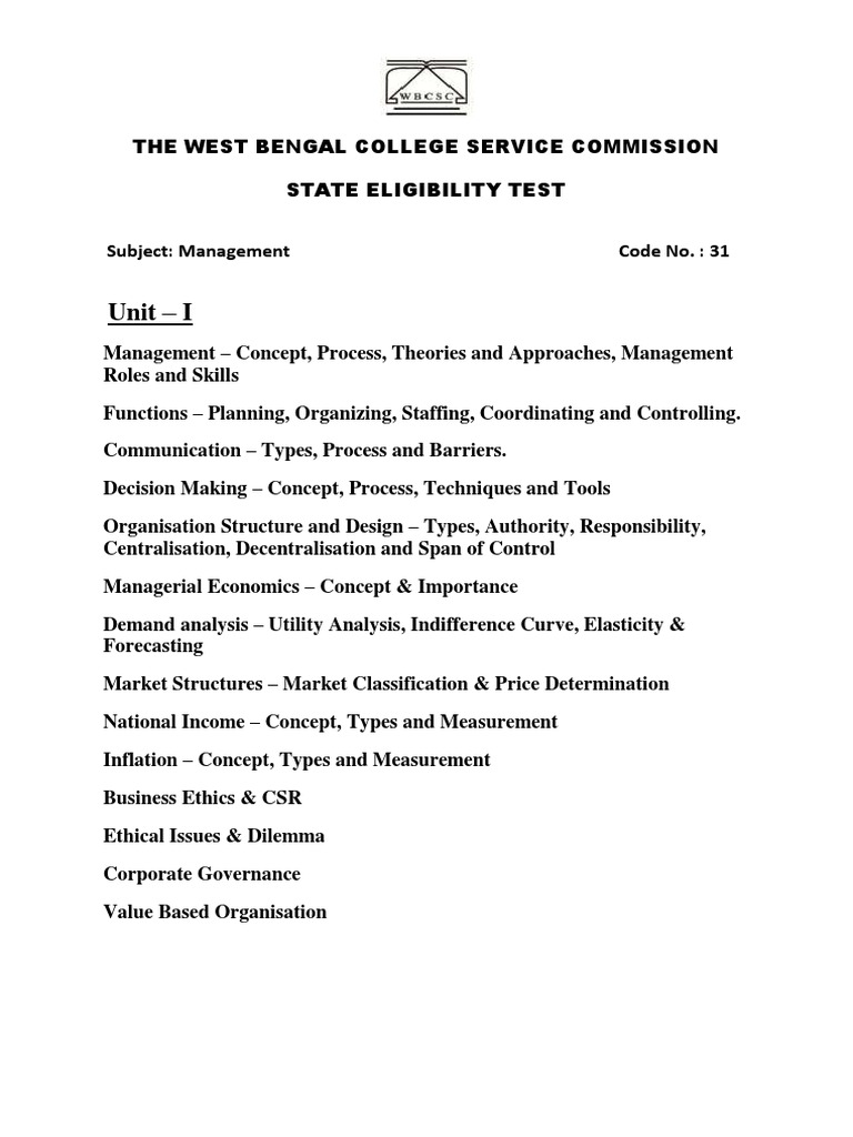 Management Syllabus WBCSC | PDF | Marketing | Human Resource Management