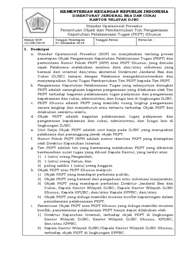 Prosedur PKPT Khusus DJBC 2019 | PDF