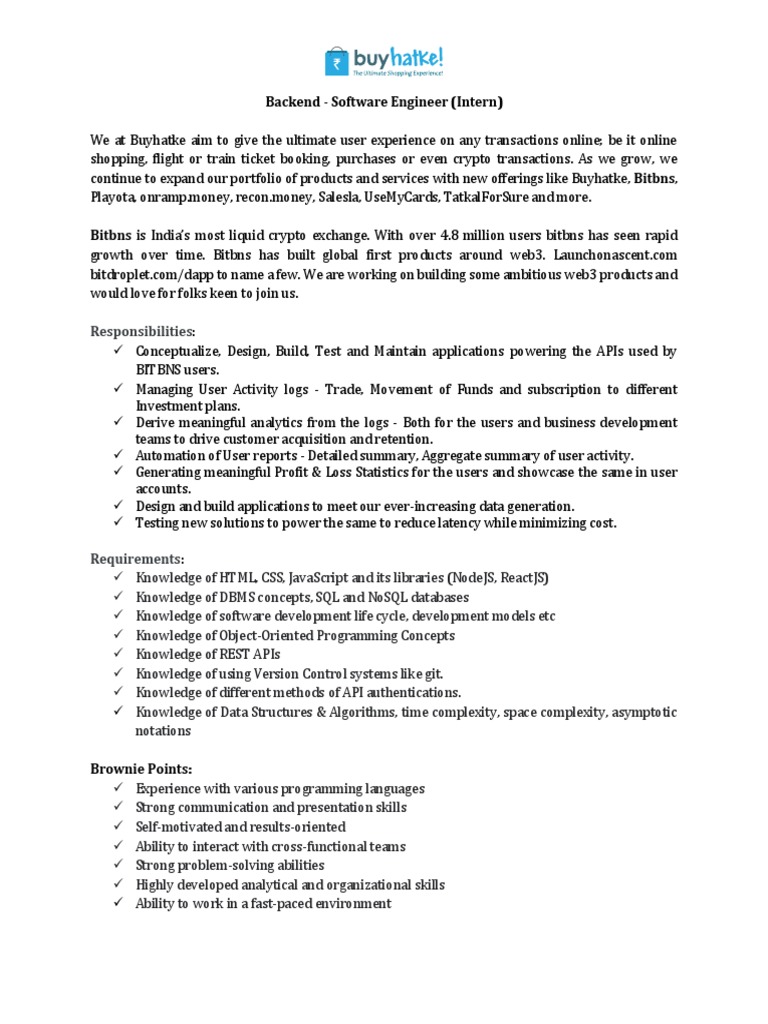 Backend - Software Engineer (Intern) | PDF | Business | Computers