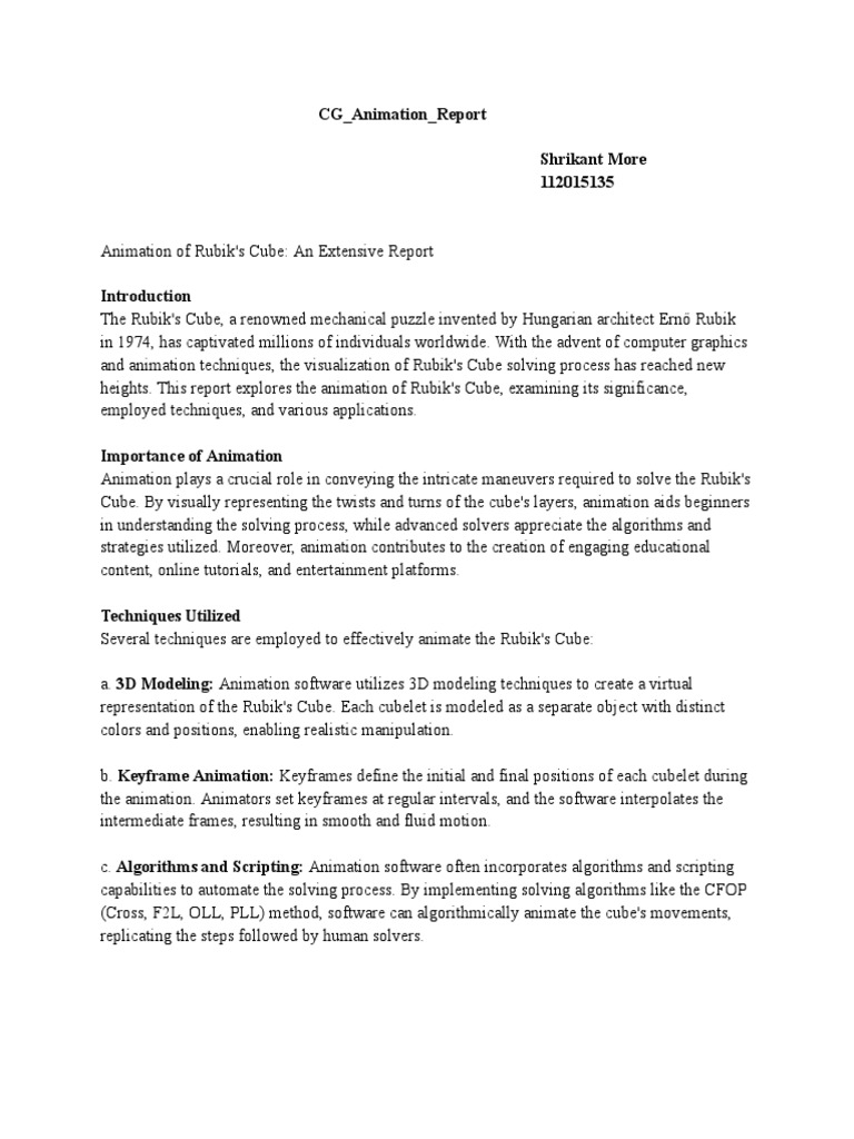 CG Animation Report ShrikantMore112015135 | PDF | 3 D Computer Graphics ...