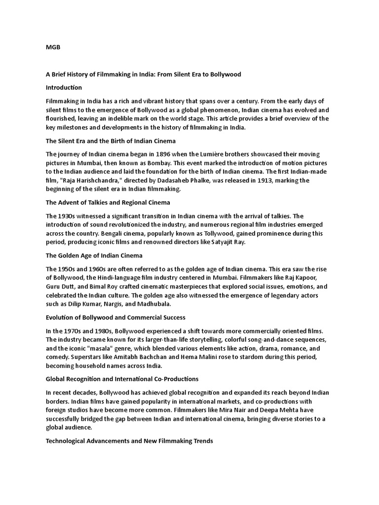 History of Indian Filmmaking | PDF | Cinema Of India | Entertainment
