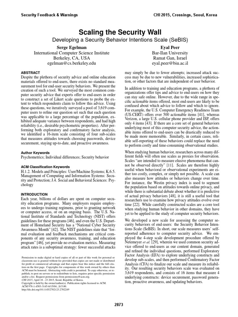 Scaling The Security Wall Developing A Security Behavior Intentions ...