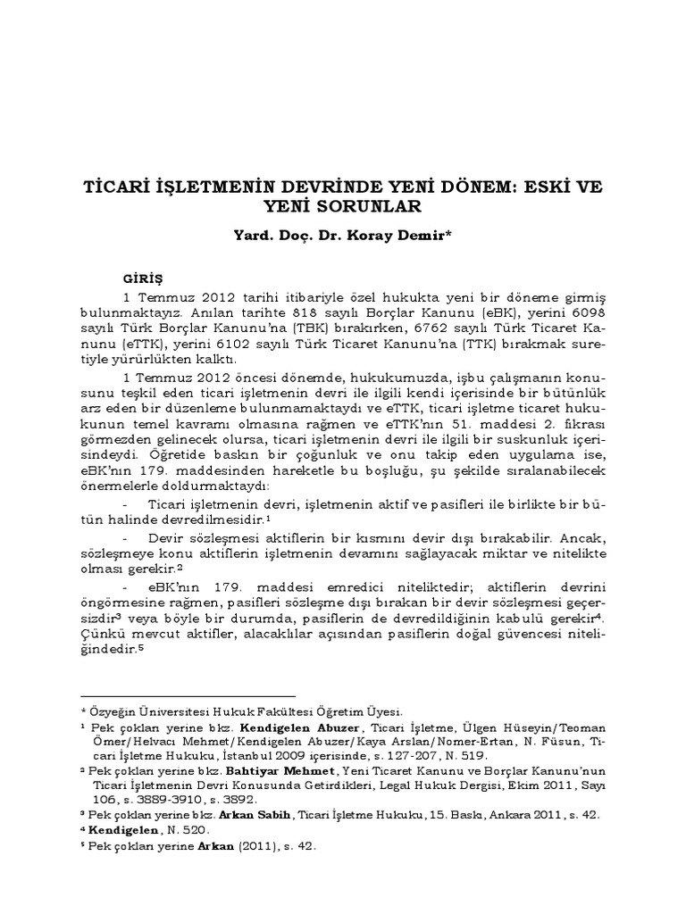 K DEMİR - Ticari İşletmenin Devri - Makale | PDF
